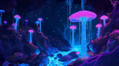 Glowing Mushroom Cave Hd Wallpaper Hd Fantasy 4k Wallpapers Images