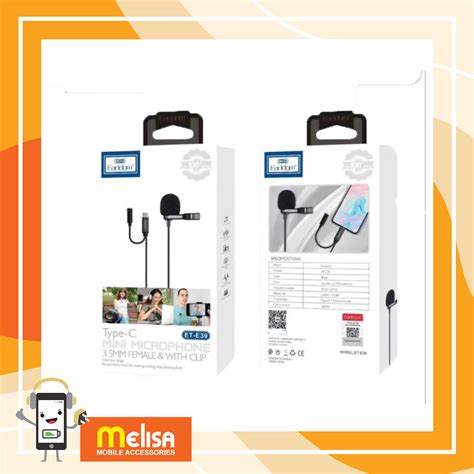 Earldom Type C Mini Microphone 3 5mm Female And With Clip Black Et E39 Lazada