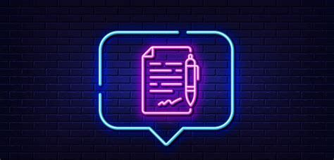 계약 문서 줄 아이콘입니다 계약 파일 서명 기호 네온 불빛 말풍선 벡터 Led 조명에 대한 스톡 벡터 아트 및 기타 이미지 Led 조명 계약서 관료 Istock