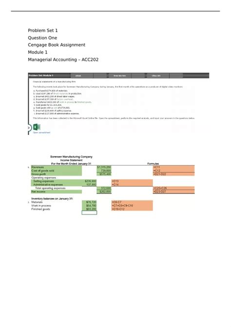 Problem Set 1 Question 1 Cengage Book Assignment Acc202 Acc 202 Stuvia Us