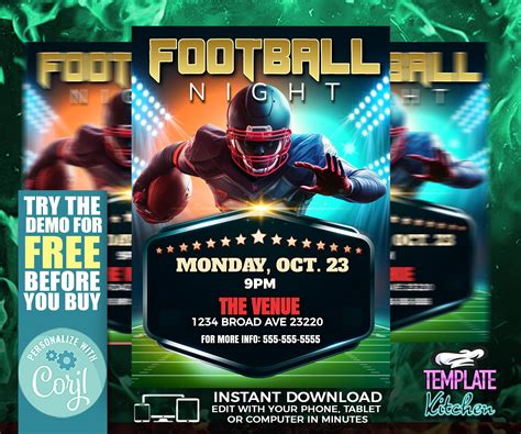 Football Night Flyer Template Editable Corjl Flyer Game Day Party