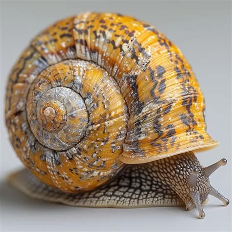 Premium Photo A Snail With A Yellow Shell On A White Surface