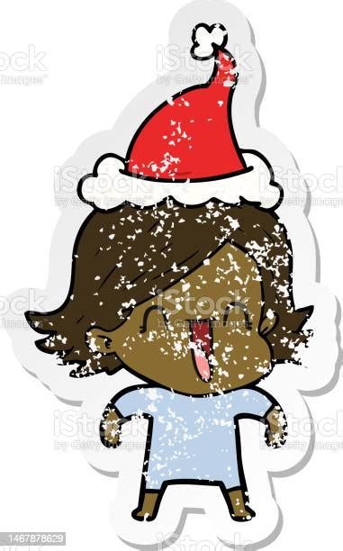 산타 모자를 쓴 행복한 여자의 손으로 그린 고민 스티커 만화 낙서 드로잉에 대한 스톡 벡터 아트 및 기타 이미지 낙서 드로잉 데칼 등장인물 Istock