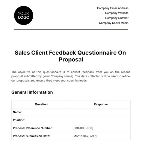 Free Sales Client Feedback Questionnaire On Proposal Template To Edit