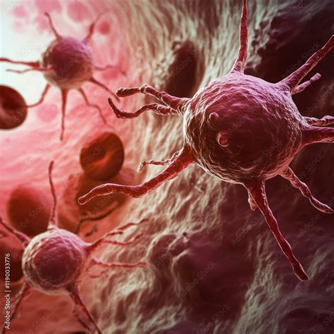 Microscopic View Of Cancer Cells A 3d Render Of Malignant Tumor Cells Stock Illustration