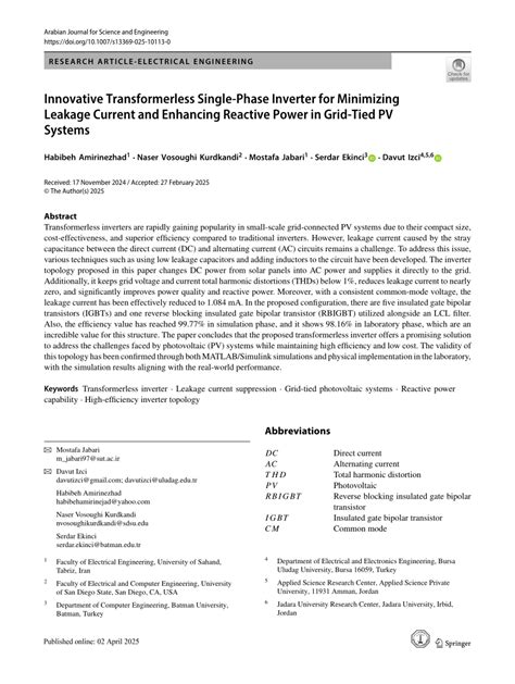 Pdf Innovative Transformerless Single Phase Inverter For Minimizing Leakage Current And