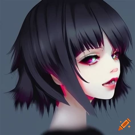 Anime Glitch Style Of A Woman With Black Short And Wavy Hair