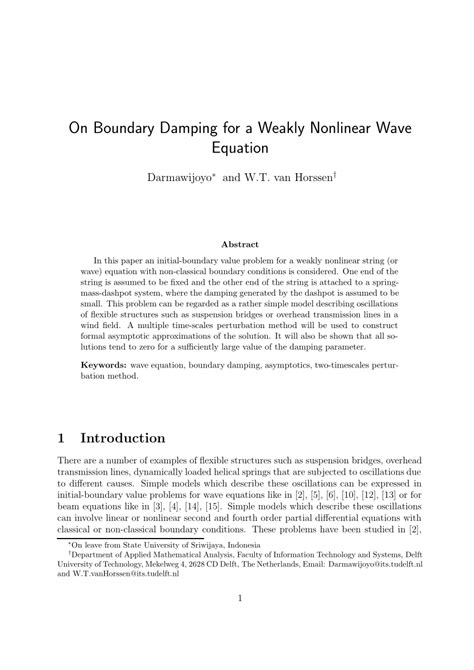 Pdf On Boundary Damping For A Weakly Nonlinear Wave Equation