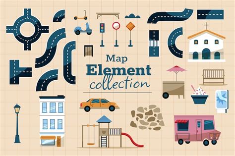 Hand Drawn Map Element Collection Map Free Vector