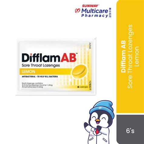 Difflam Ab Sorethroat Lozenges Lemon 6s Sunway Multicare Pharmacy