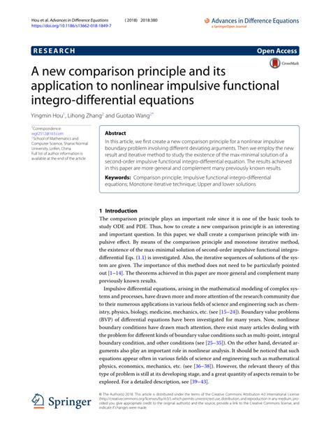 Pdf A New Comparison Principle And Its Application To Nonlinear Impulsive Functional Integro