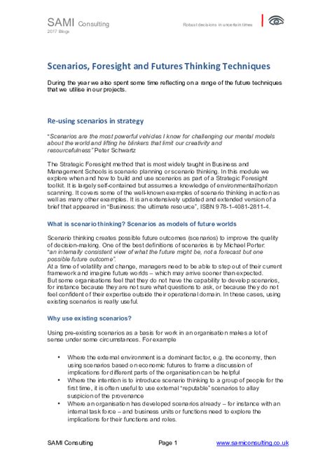 Pdf Sami Consulting Robust Decisions In Uncertain Times 2017 Blogs Scenarios Foresight And