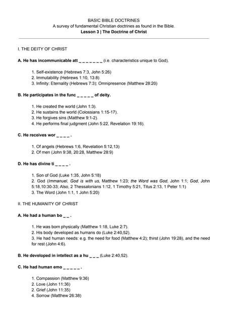 Basic Bible Doctrine Lesson 3 Christ Pdf