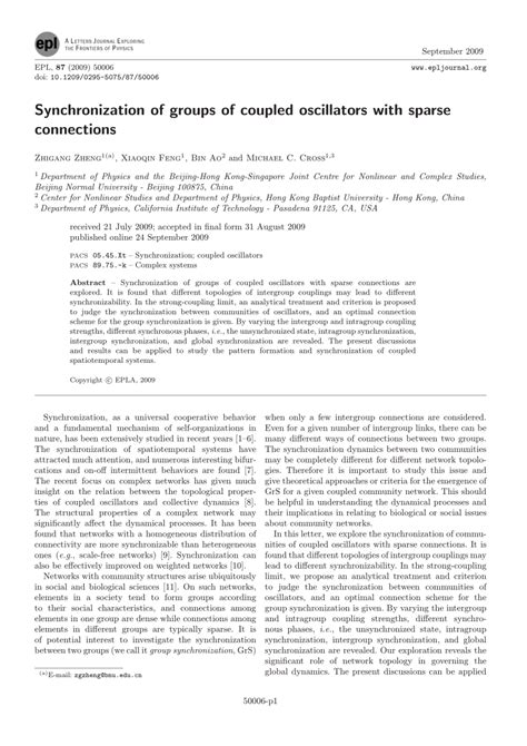 Pdf Synchronization Of Groups Of Coupled Oscillators With Sparse