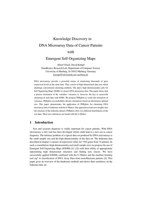 Pdf Knowledge Discovery In Dna Microarray Data Of Cancer Patients