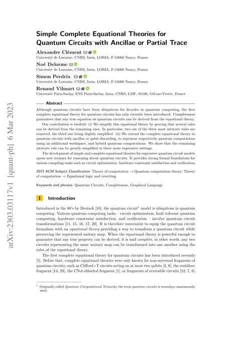 Pdf Simple Complete Equational Theories For Quantum Circuits With