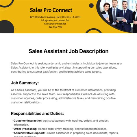 Free Sales Assistant Job Description Template To Edit Online