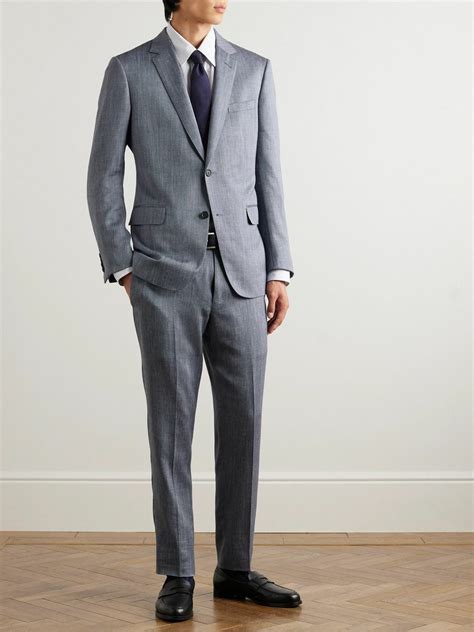 Dunhill Wool Cashmere Silk And Linen Blend Herringbone Suit Jacket