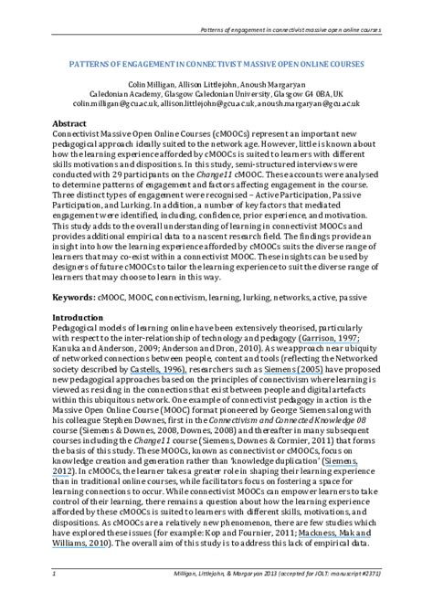 Pdf Patterns Of Engagement In Connectivist Moocs
