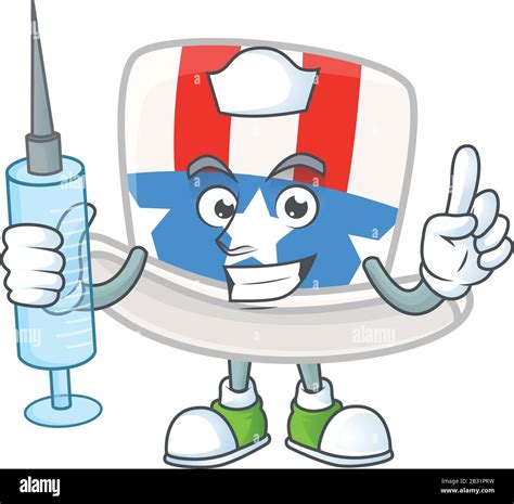 Smiley Nurse Uncle Sam Hat Cartoon Character With A Syringe Stock