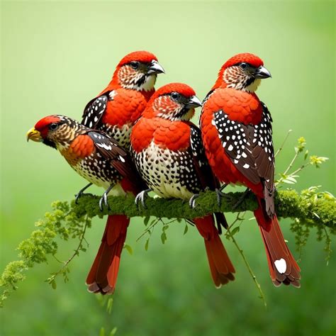 Premium Ai Image Triple Red Brids With White Spots And Brown Wings
