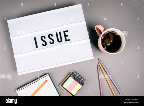 Issue Text In Light Box Stock Photo Alamy