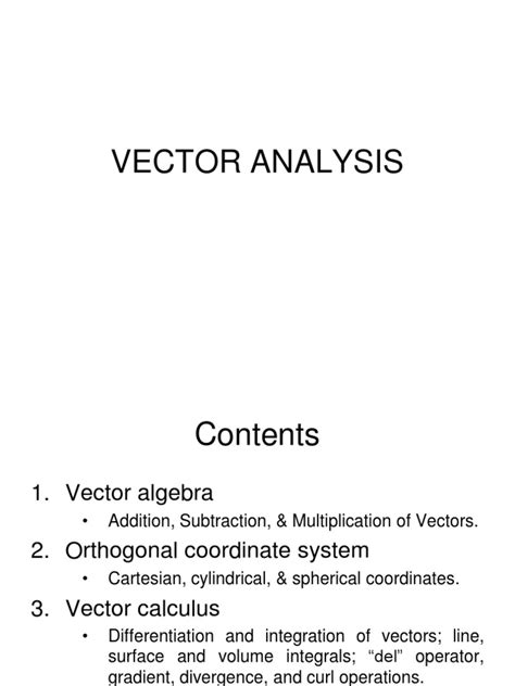 Vector Analysis And Calculus Overview Pdf Divergence Gradient