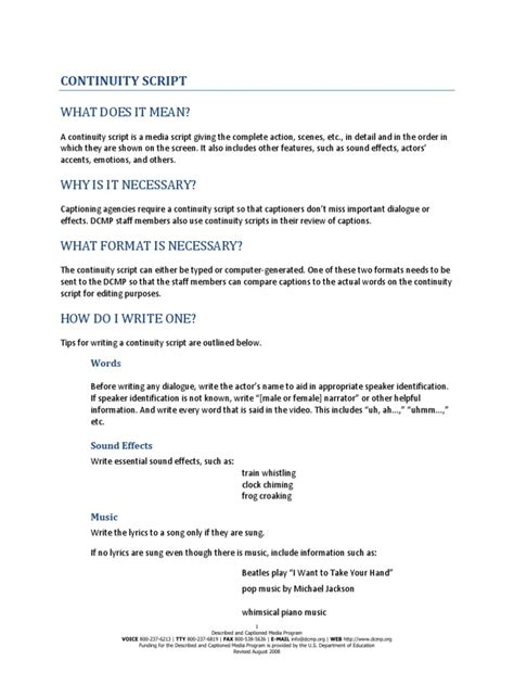 Continuity Script Pdf Pdf Screenplay Entertainment