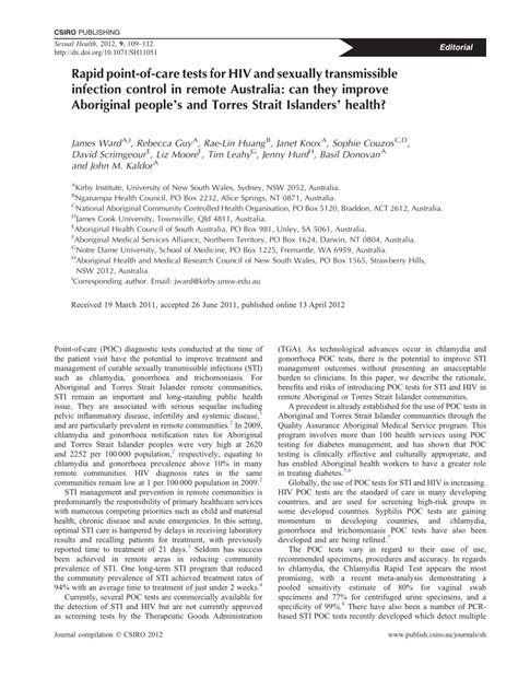 Pdf Rapid Point Of Care Tests For Hiv And Sexually Transmissible