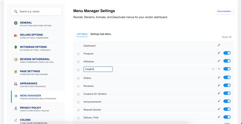 Vendor Dashboard Menu Manager Dokan