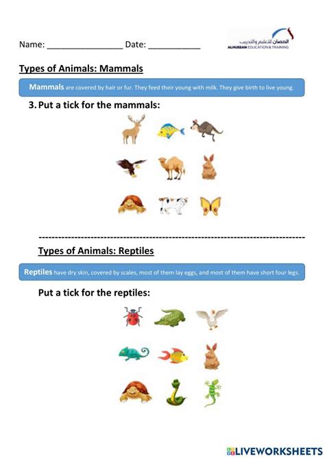 Science Revision Mammals And Reptiles Online Exercise For Live