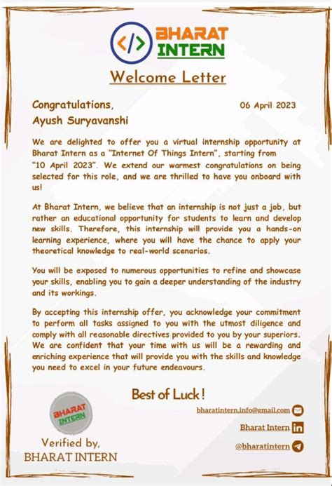 Ayush Suryavanshi On Linkedin Connections Internship2023 Internetofthings Bharatintern