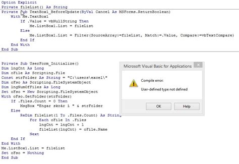 Excel Vba Listbox Populated With File Names Search And Import