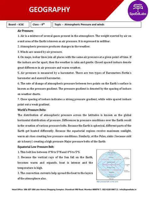 Atmospheric Pressure And Winds Chapter Notes Icse9th Ch18