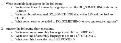 solved 1 write assembly language to do the following a