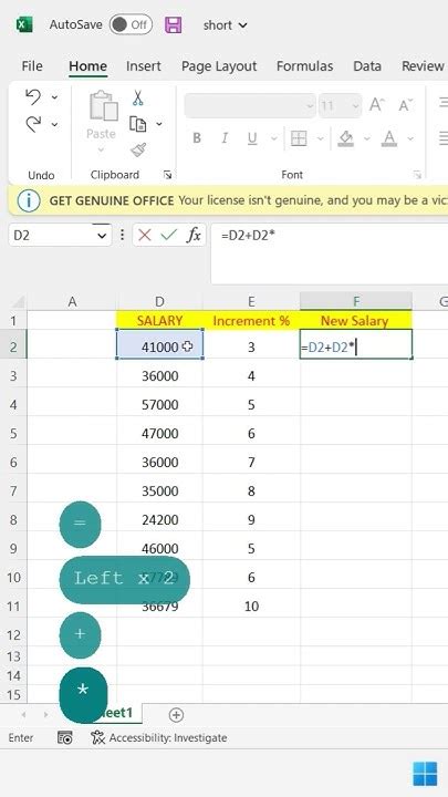 Salary Increment In Excel Math Trick Shorts Excel Exceltutorial