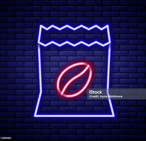 벽돌 벽 배경에 고립 된 커피 콩 아이콘의 빛나는 네온 라인 가방 다채로운 개요 개념 벡터 0명에 대한 스톡 벡터 아트 및 기타