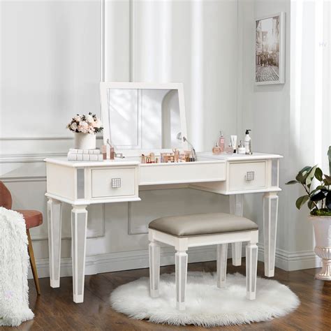 Mercer41 Mirrored Vanities Desk With Drawers Bedroom Makeup Vanity