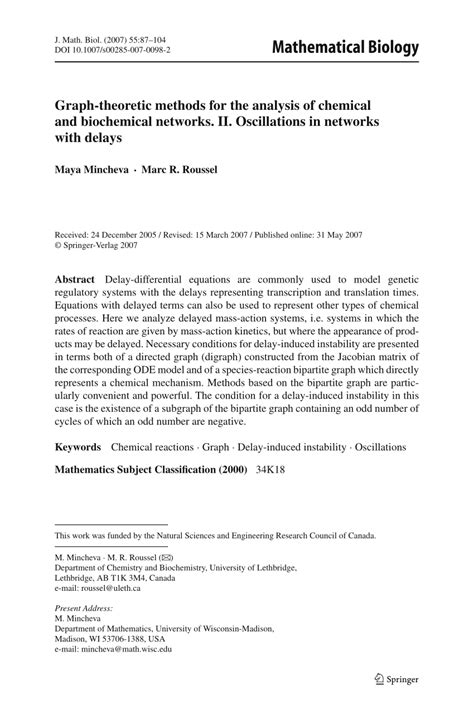 Pdf Graph Theoretic Methods For The Analysis Of Chemical And Biochemical Networks Ii