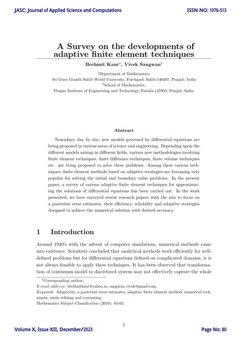 pdf a survey on the developments of adaptive finite element techniques