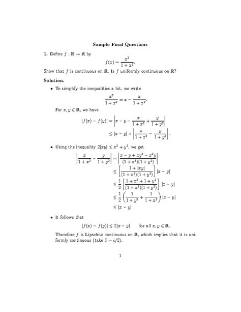 Real Analysis Sample Final Questions Real Analysis Math 125a Fall