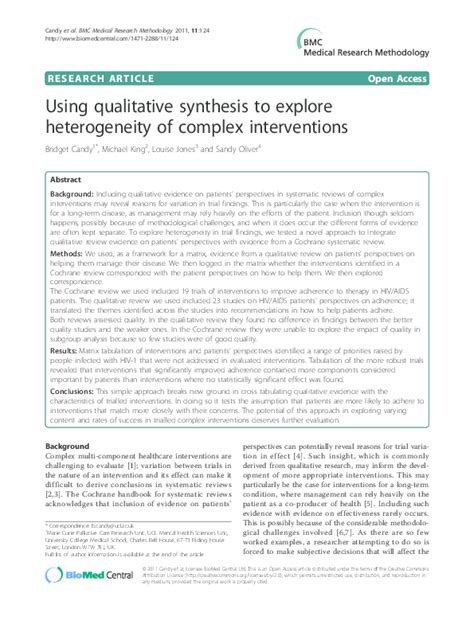 Pdf Using Qualitative Synthesis To Explore Heterogeneity Of Complex