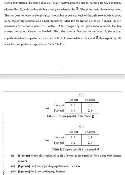 Solved Consider A Variant Of The Battle Of Sexes The Girl