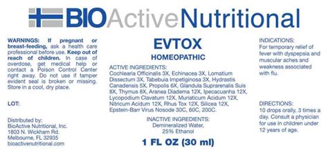 Evtox Bioactive Nutritional Inc Package Insert