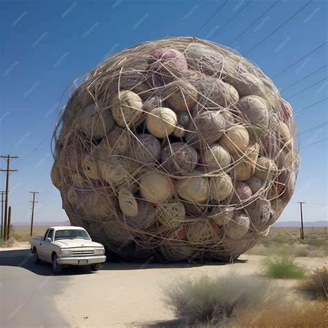 Premium Photo A Huge Ball Of Yarn In The Middle Of The Desert With A