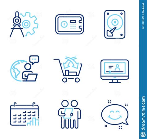 Technology Icons Set Included Icon As Calendar Graph Online Video Cogwheel Dividers Signs