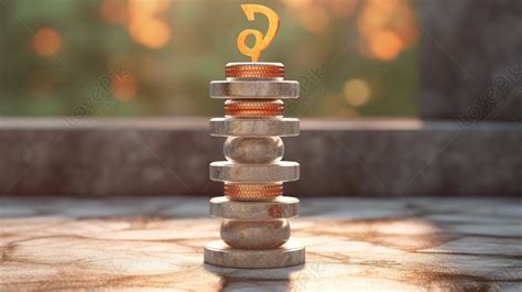 돌 기둥 배경에 동전이 있는 유리에 있는 루피 기호의 상징적인 3d 그림 경제 및 금융 테마 탐색 기호 그림 배경 금융 배경 동전 3d 배경 이미지 Hd 기호