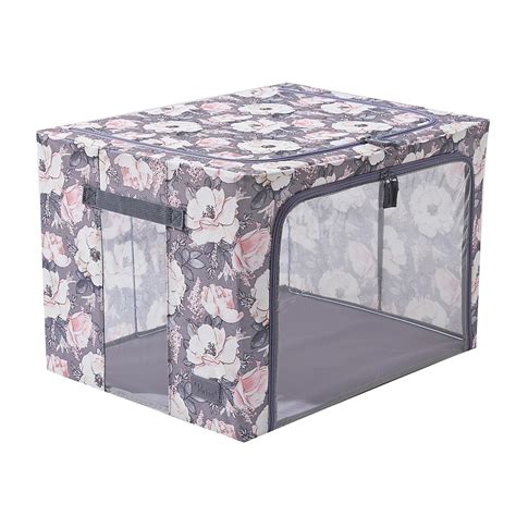 Periea Beau Folding Collapsible Stackable Fabric Home Storage Boxes With Steel Frames Grey