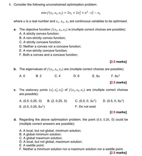 Solved 1 Consider The Following Unconstrained Optimisation