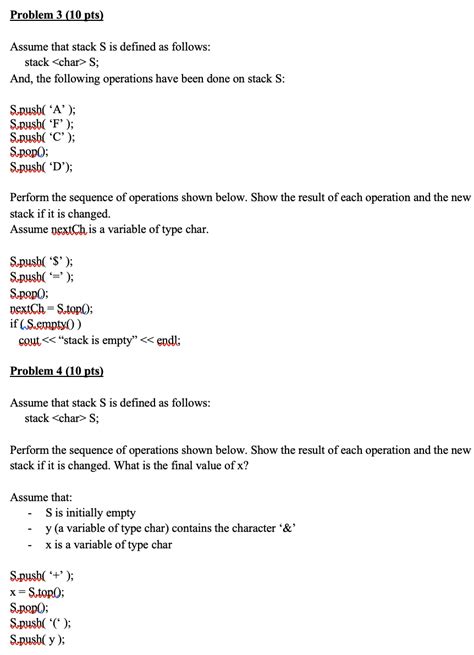 solved problem 3 10 pts assume that stack s is defined as